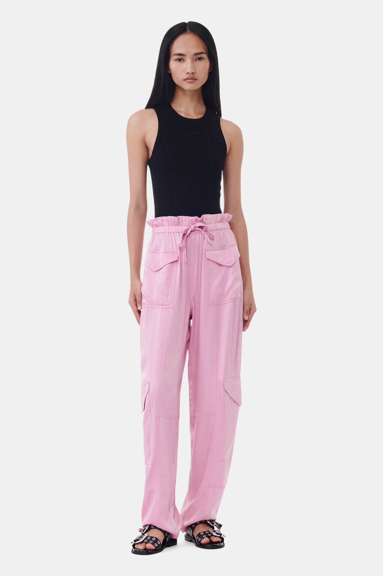 Pink Washed Satin Pants | GANNI NL