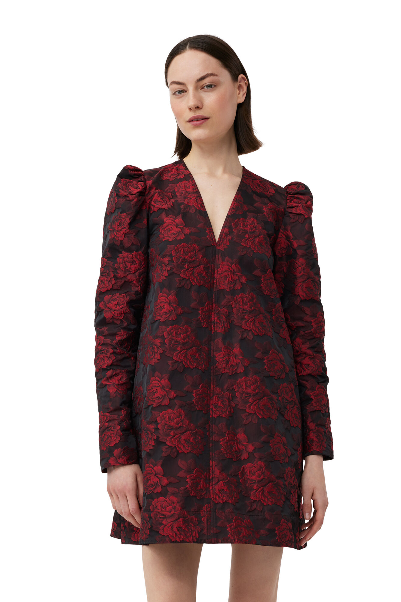 High Risk Red Red Botanical Jacquard Mini Dress | GANNI UK