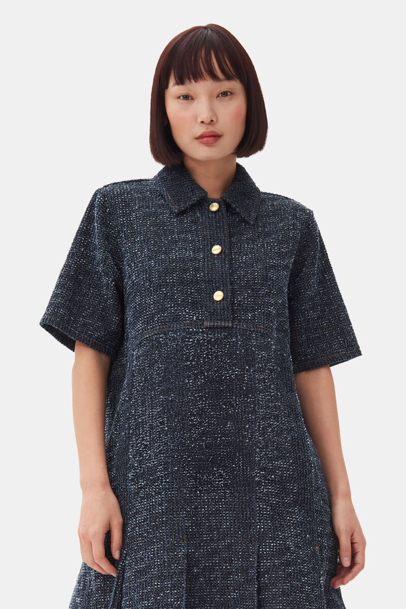 Rinse Dark Blue Fluffy Denim Mini Dress | GANNI NL