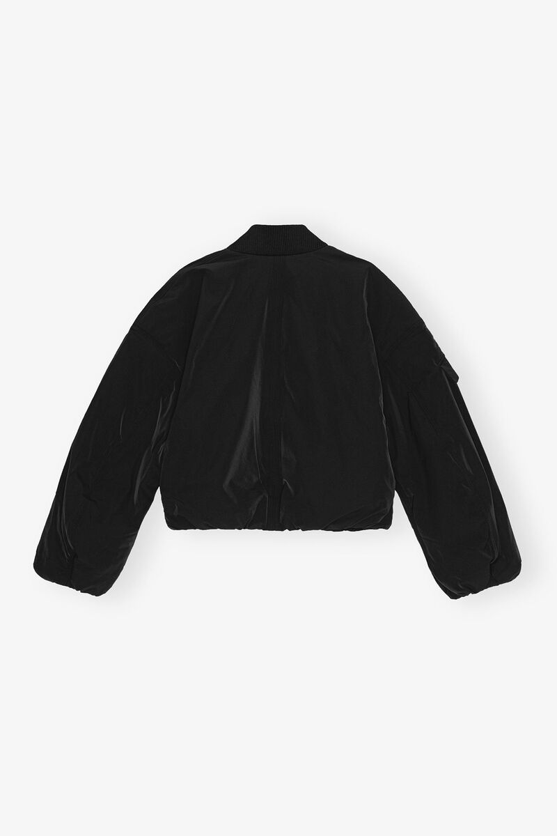 Black Black Twill Oversized Short Bomber Jacket | GANNI US