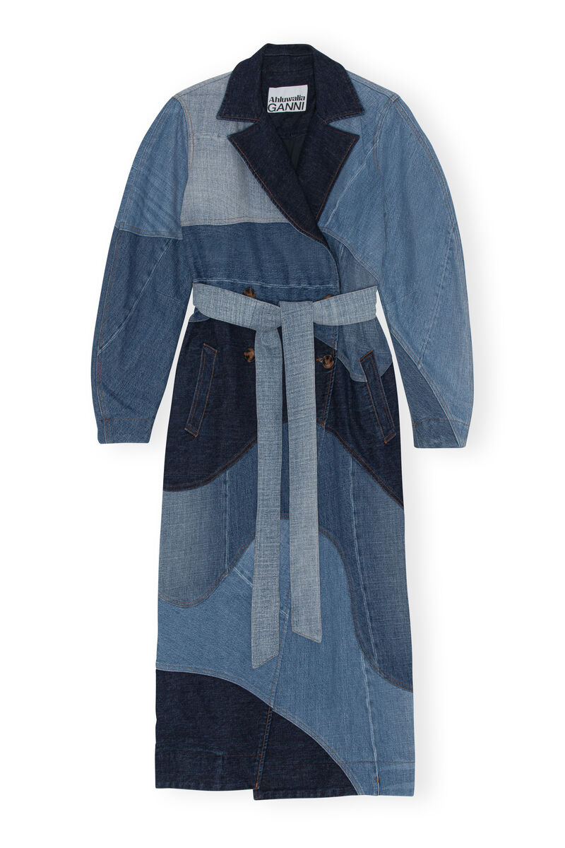Indigo Patchwork Denim Patchwork Coat | GANNI US