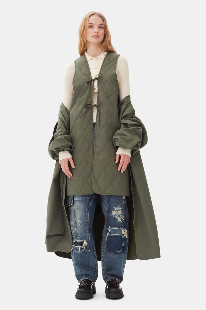 Beetle Green Tech Seersucker Oversized Shell Coat | GANNI