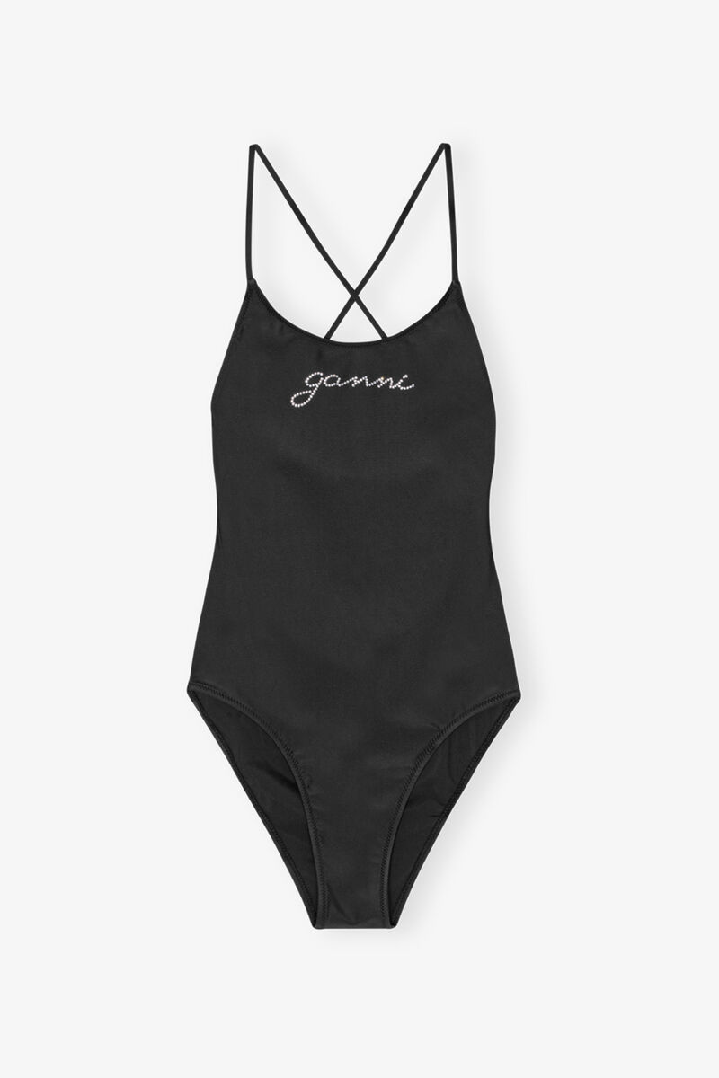 Black Black Recycled Tie String Swimsuit | GANNI UK