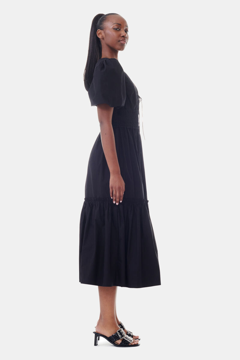 Black Black Cotton Poplin Long Smock Dress | GANNI