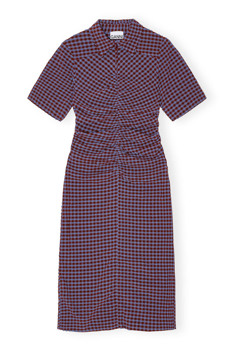 Checkered Stretch Seersucker Fitted Dress | GANNI UK