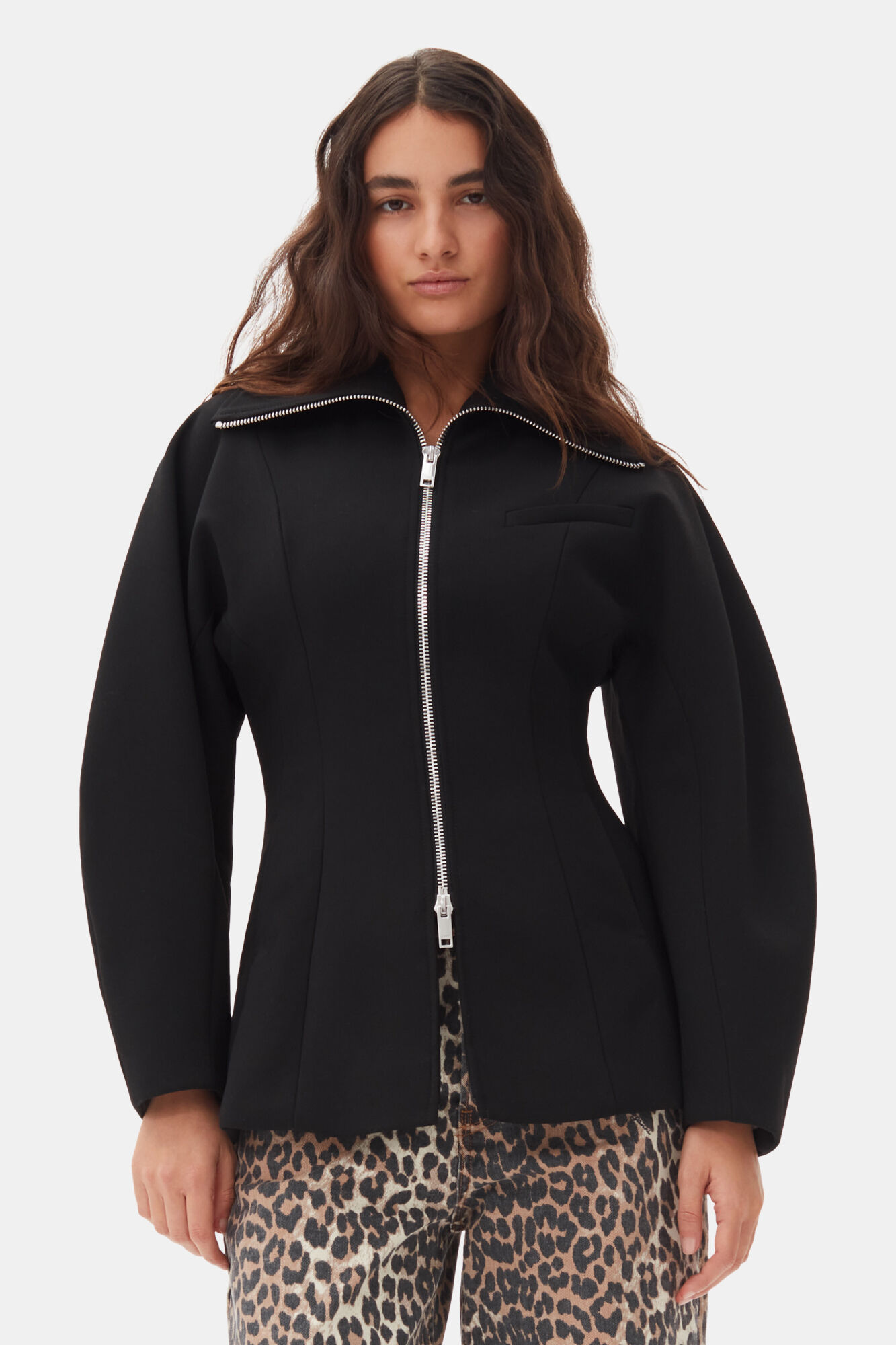 Black Black Bonded Crepe Curve Sleeve Jacket | GANNI