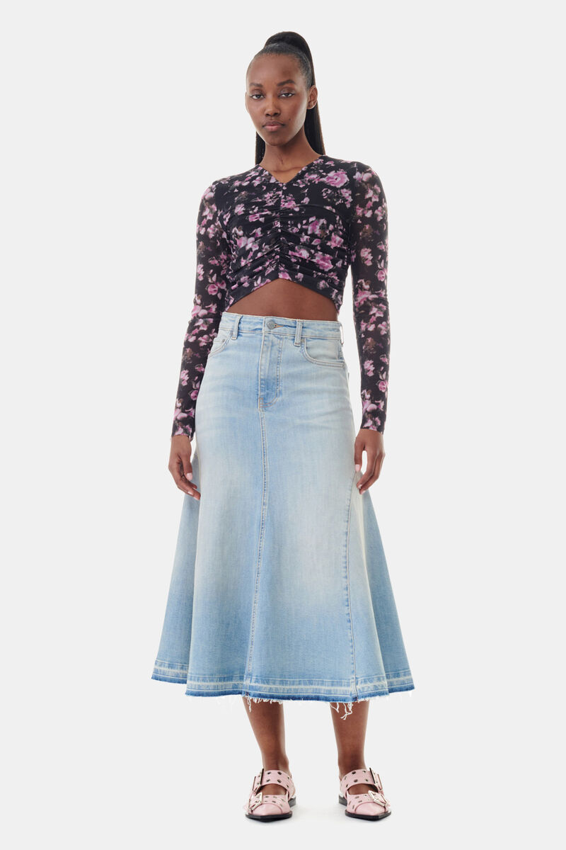 Tint Wash Light Blue Denim Midi Skirt | GANNI US
