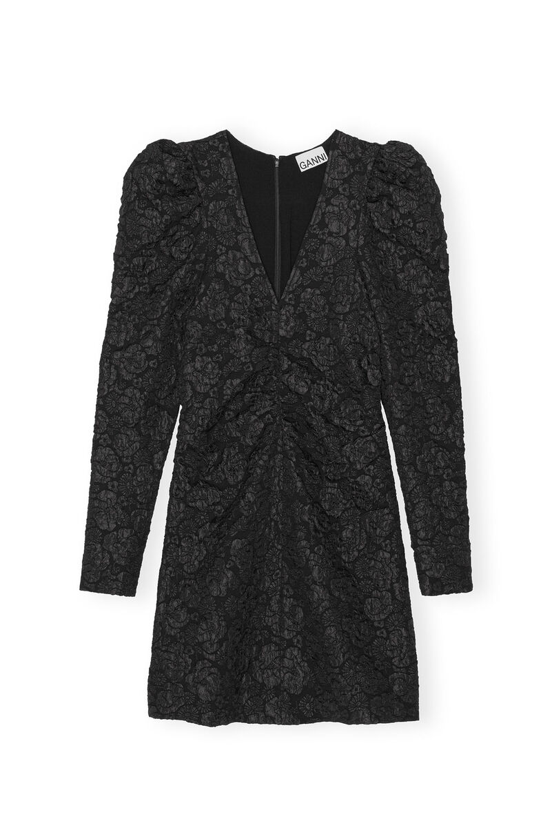 Black Black Jacquard V-neck Mini Dress | GANNI UK