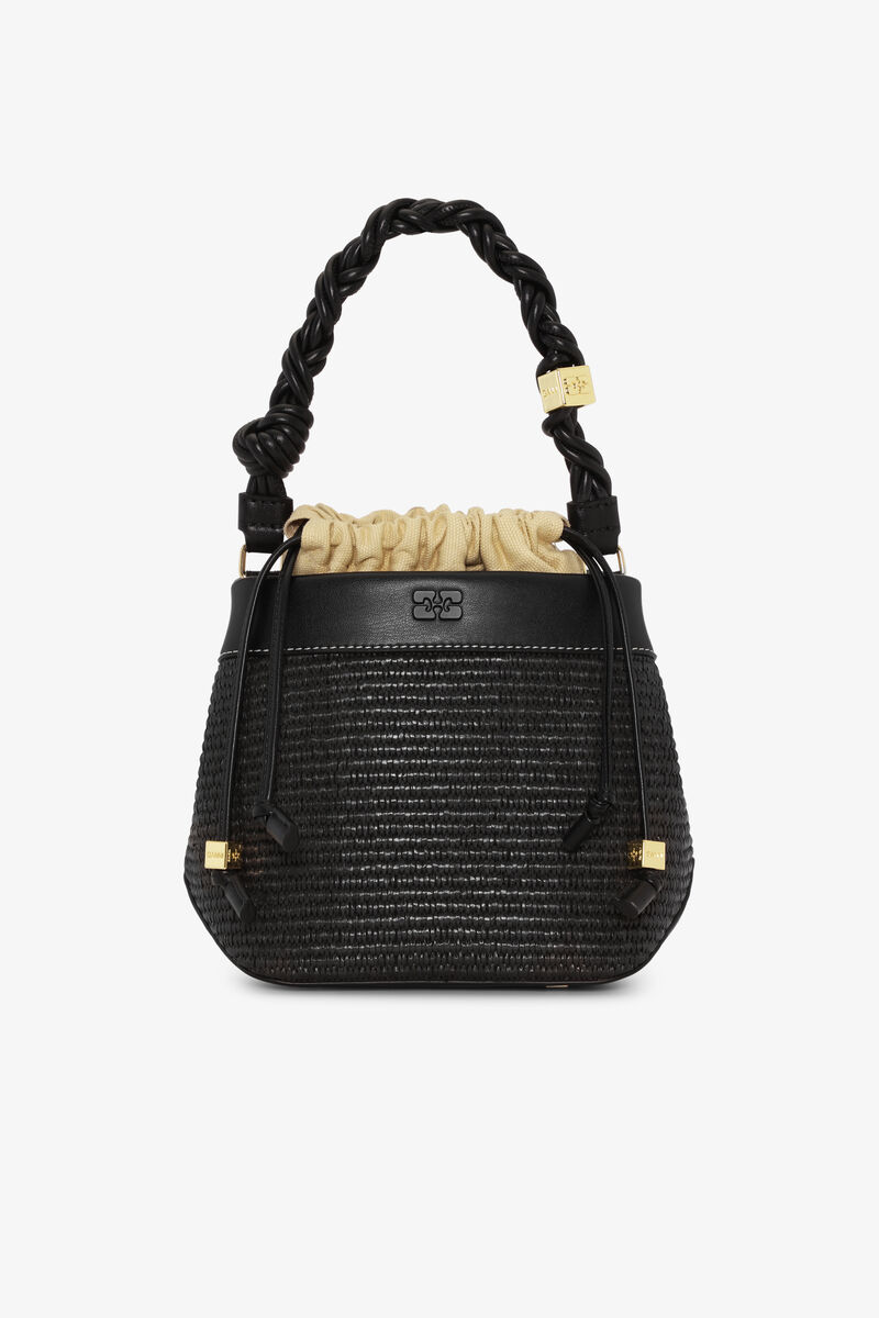 Black GANNI Bou Bucket Bag Raffia | GANNI UK