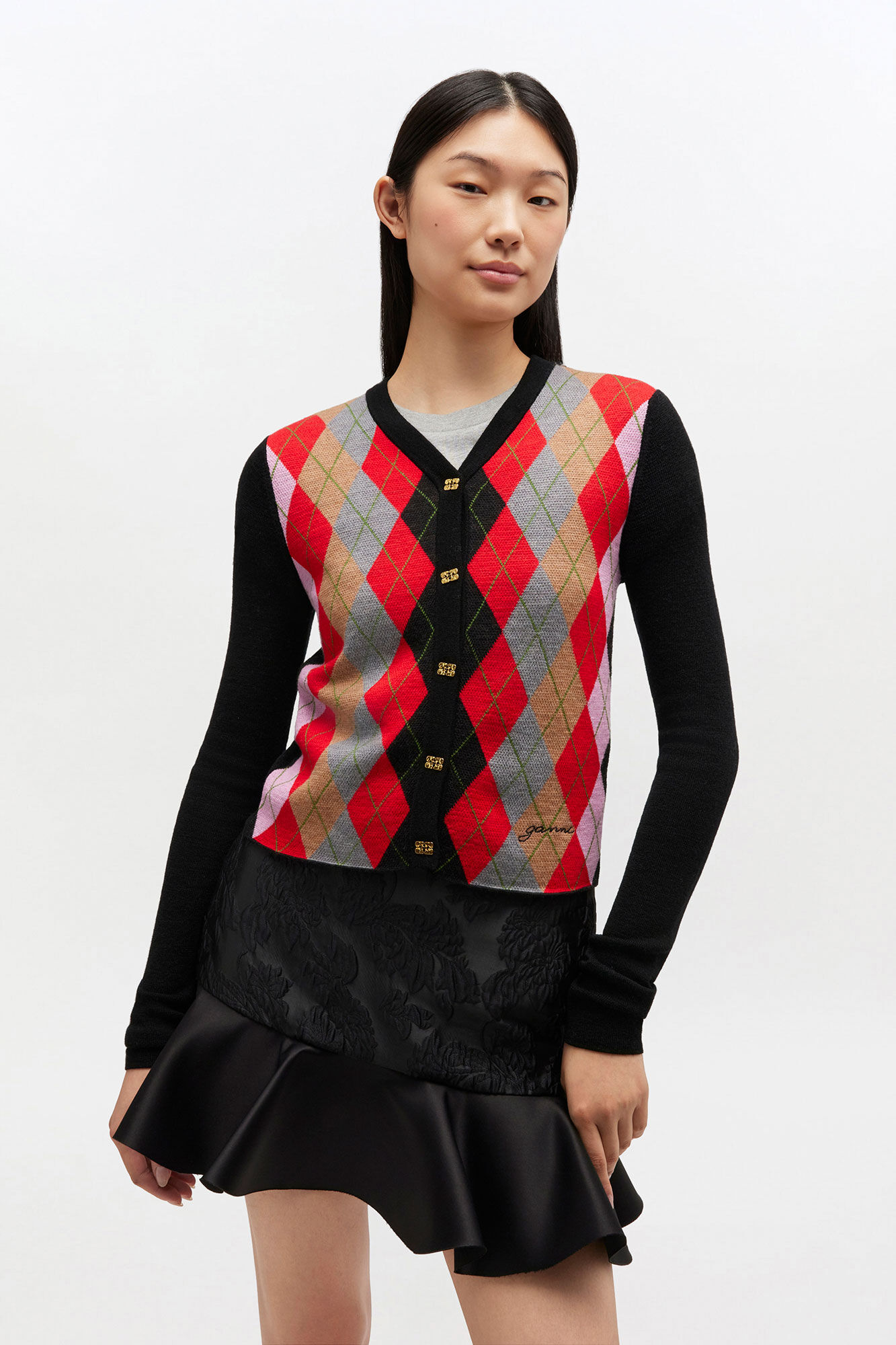 Fine Merino Harlequin Cardigan | GANNI UK