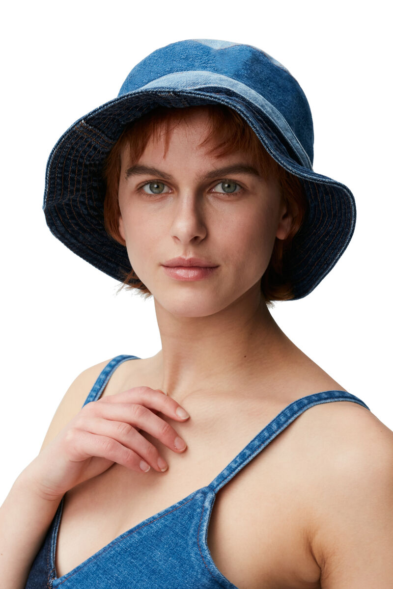 Indigo Patchwork Denim Patchwork Bucket Hat | GANNI BG