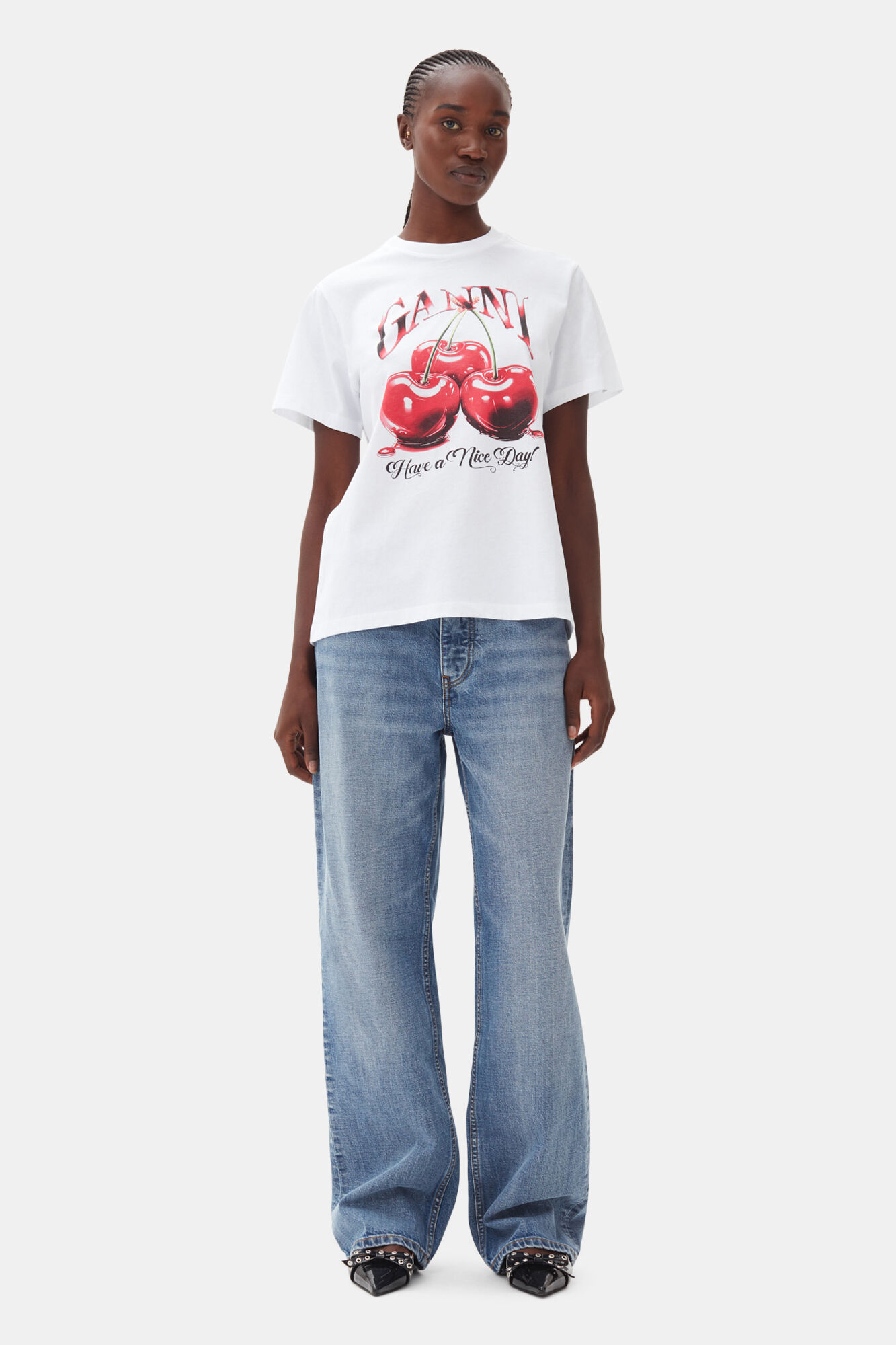 Bright White White Basic Jersey Cherry Relaxed T-shirt | GANNI