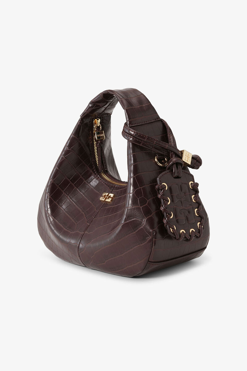 Mini sac Hobo croco marron | GANNI FR