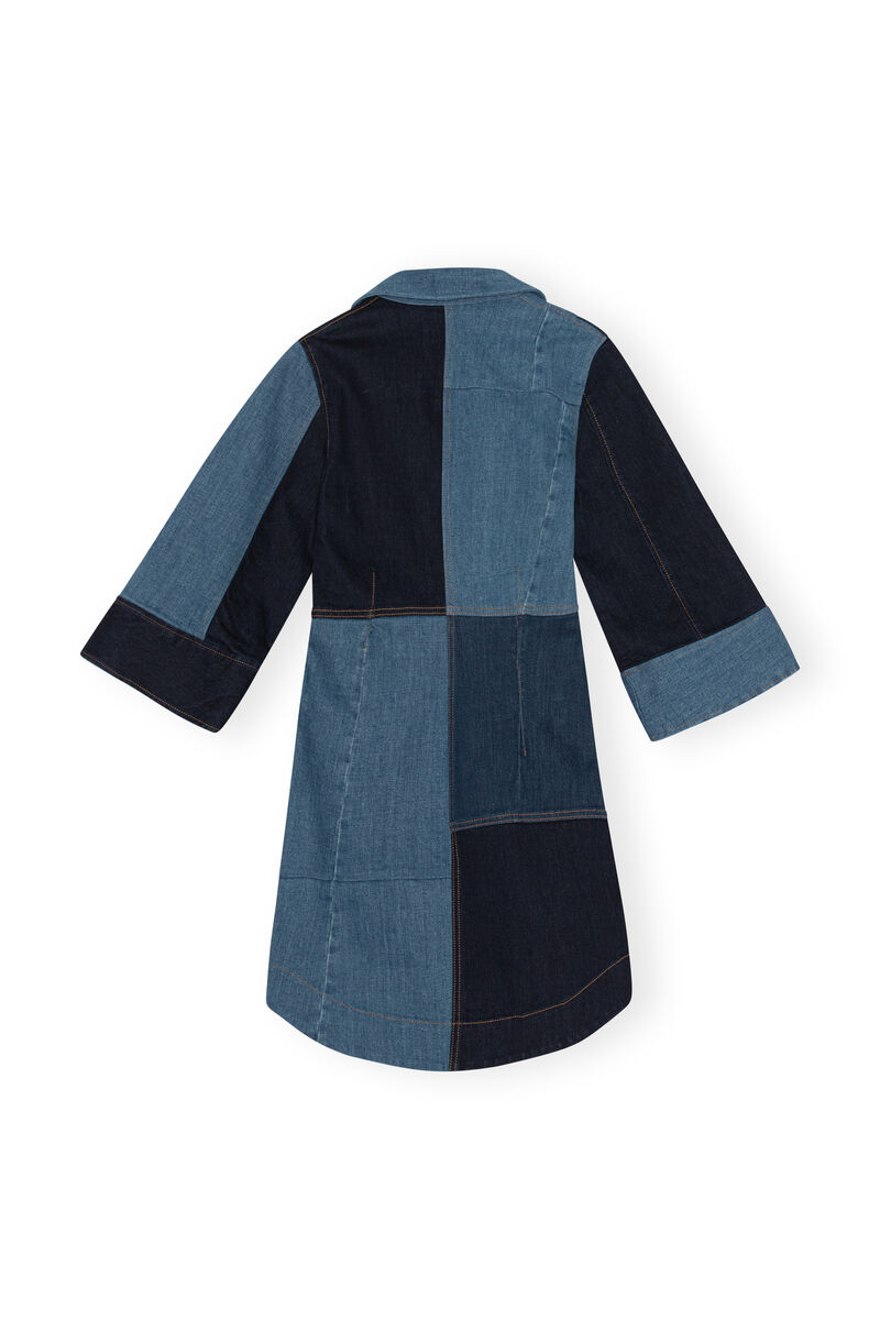 Indigo Patchwork Denim Patchwork Mini Shirt Dress | GANNI US