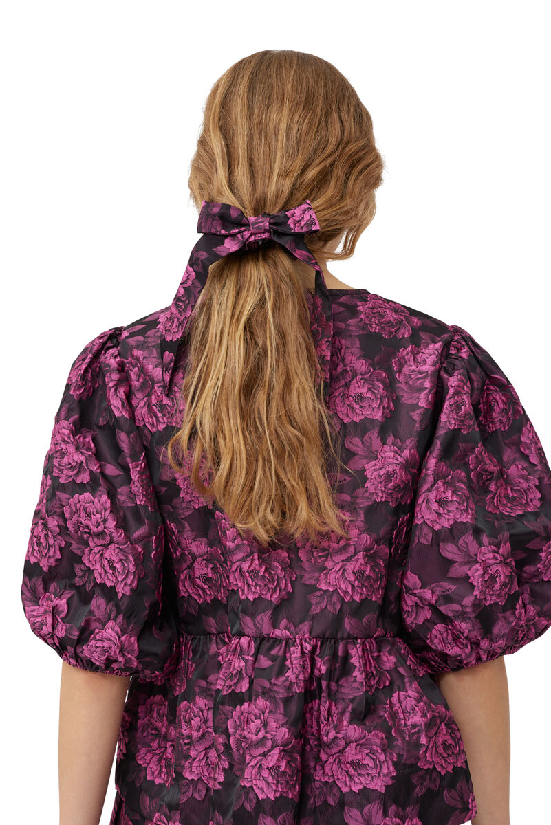 Botanical Jacquard Bow Scrunchie | GANNI UK