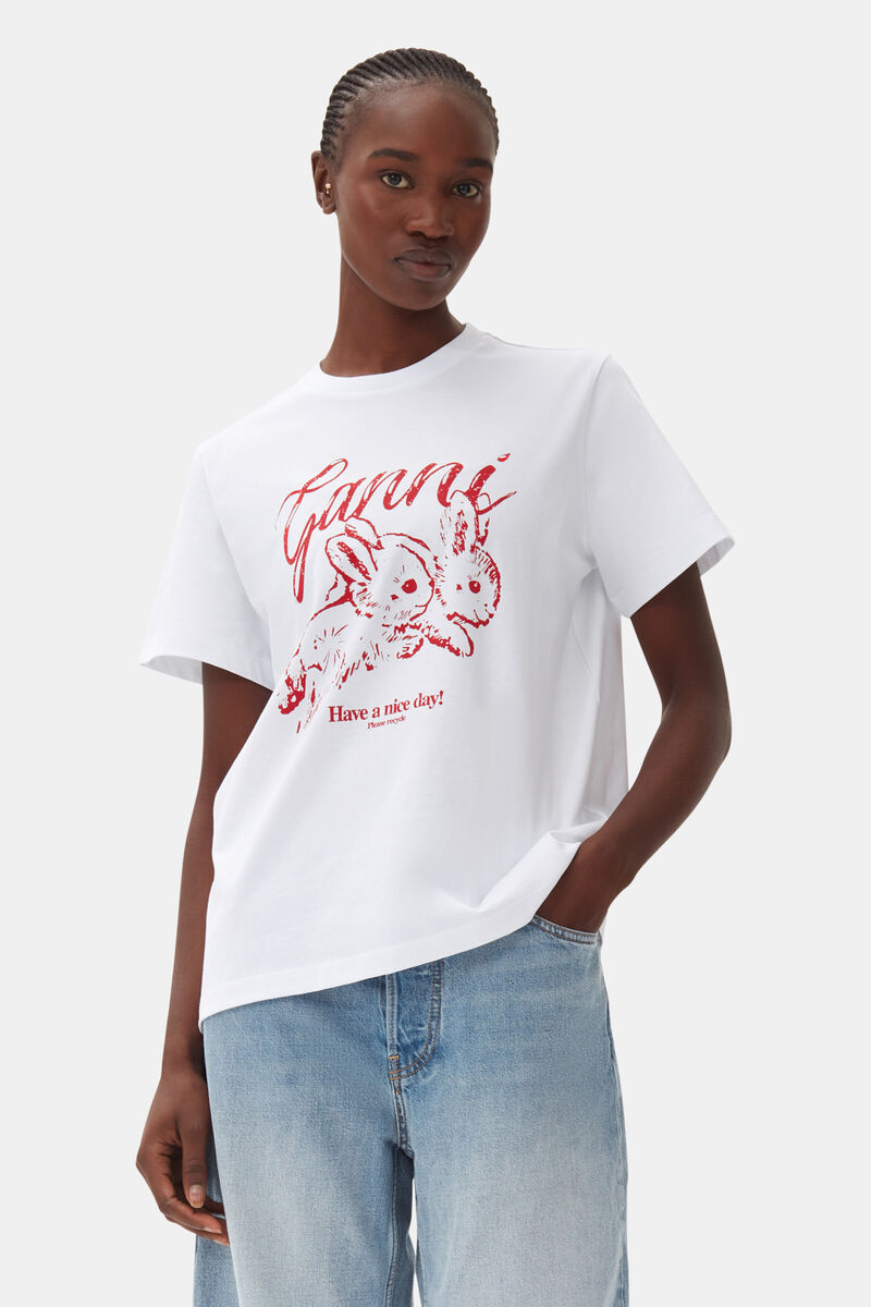 Bright White Relaxed Bunny T-shirt | GANNI US