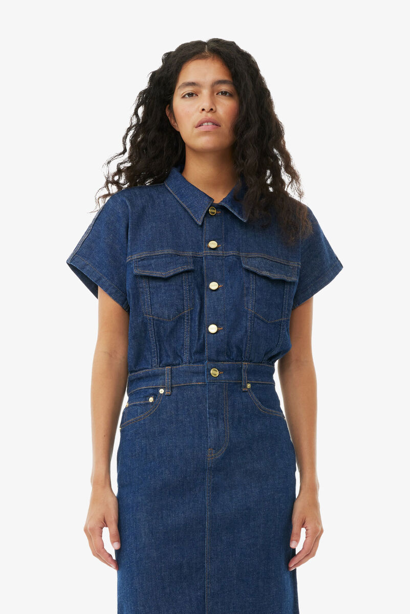 Denim Rose Midi Dress | GANNI UK