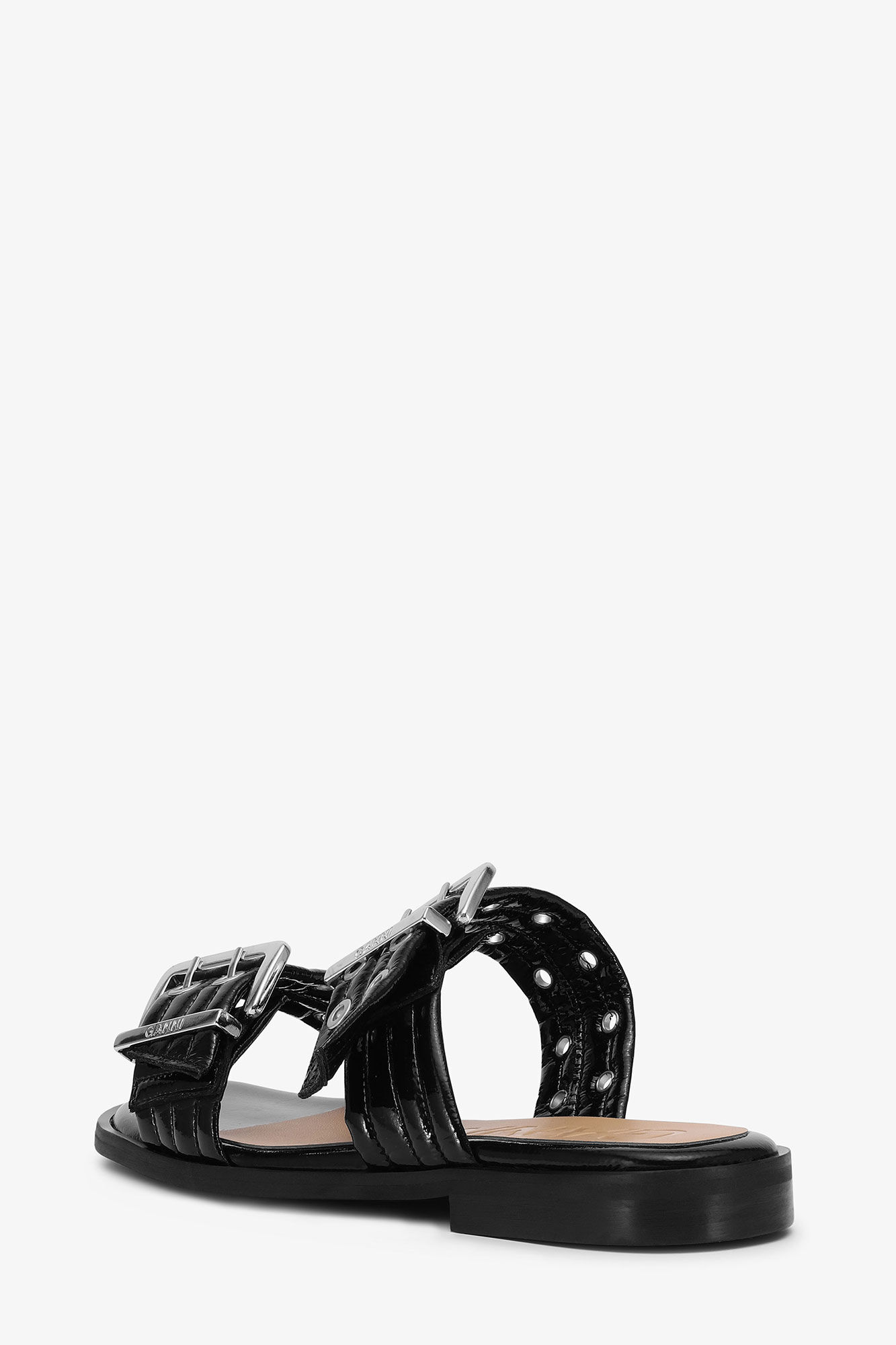 Black Black Feminine Buckle Two-Strap Sandals | GANNI UK