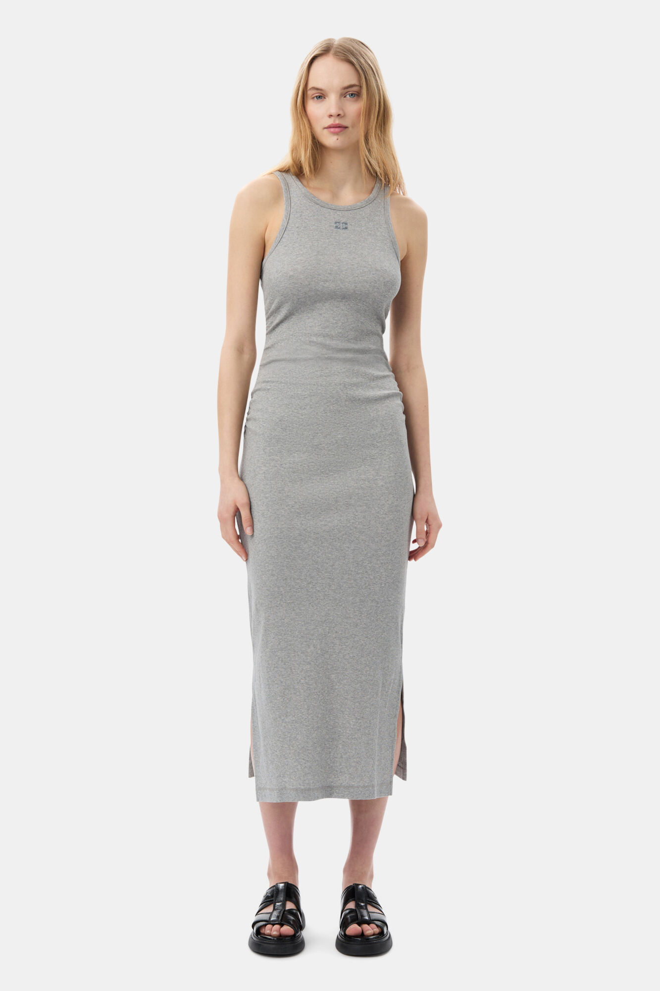 Paloma Melange Grey Soft Cotton Rib Tank Top Long Dress | GANNI KR 가니