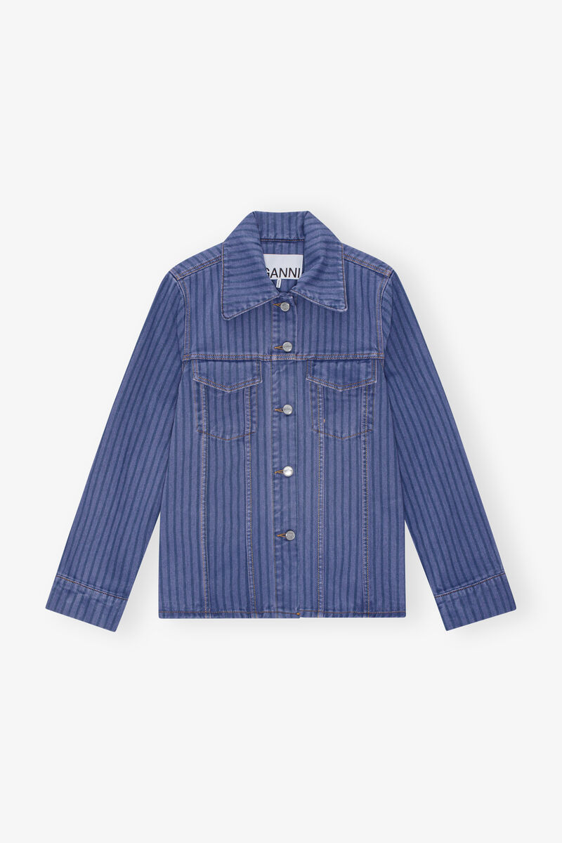 Country Blue Stripe Overdyed Denim Jacket | GANNI UK