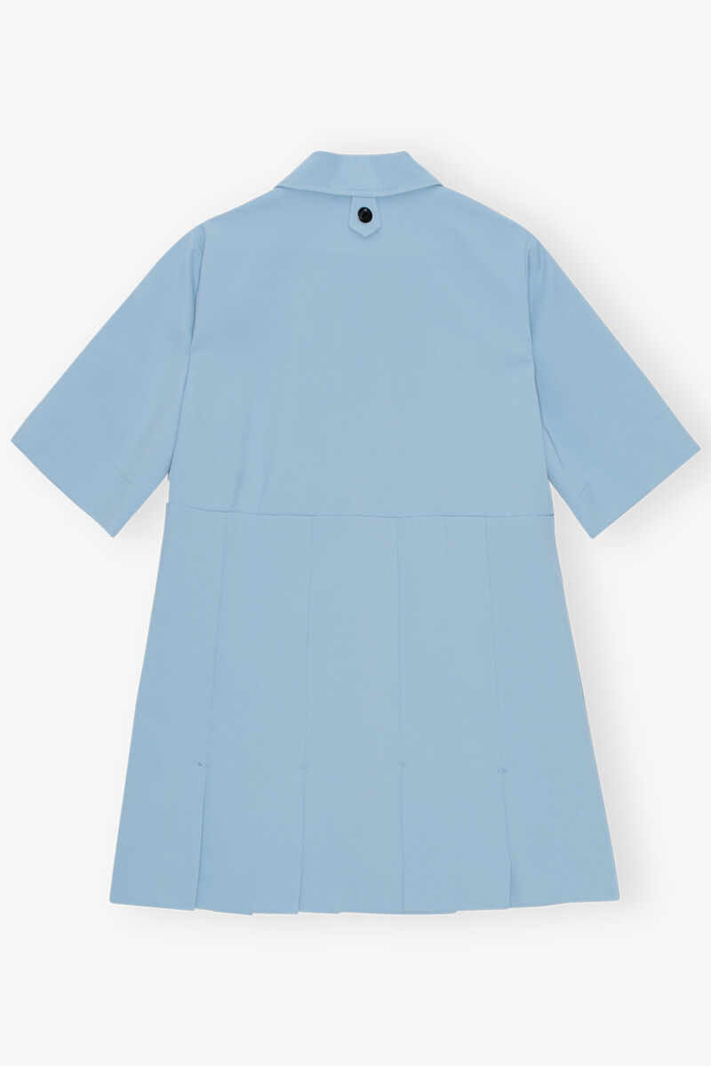 Dusty Blue Light Blue Twill Suiting Mini Dress | GANNI DE