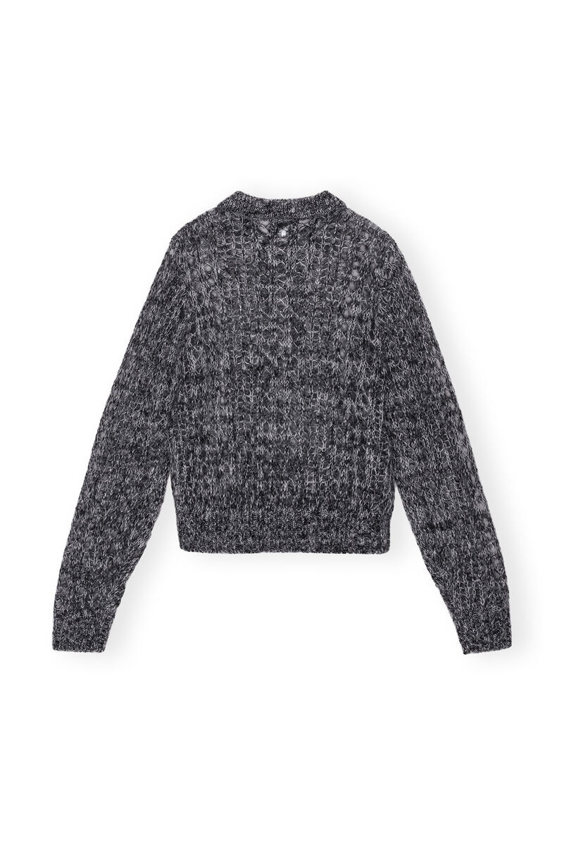 Black Grey Mohair Lace Polo Sweater | GANNI AU