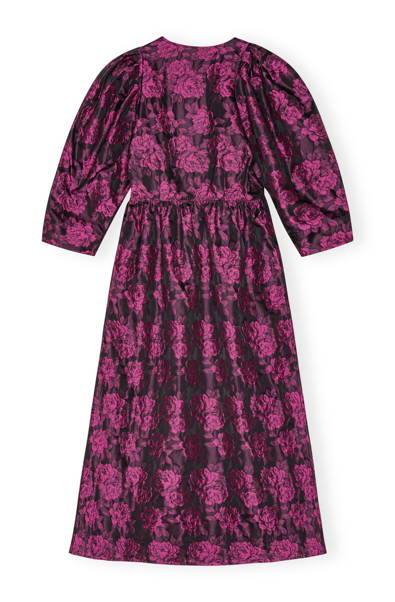 Cone Flower Pink Botanical Jacquard V-neck Midi Dress | GANNI CH