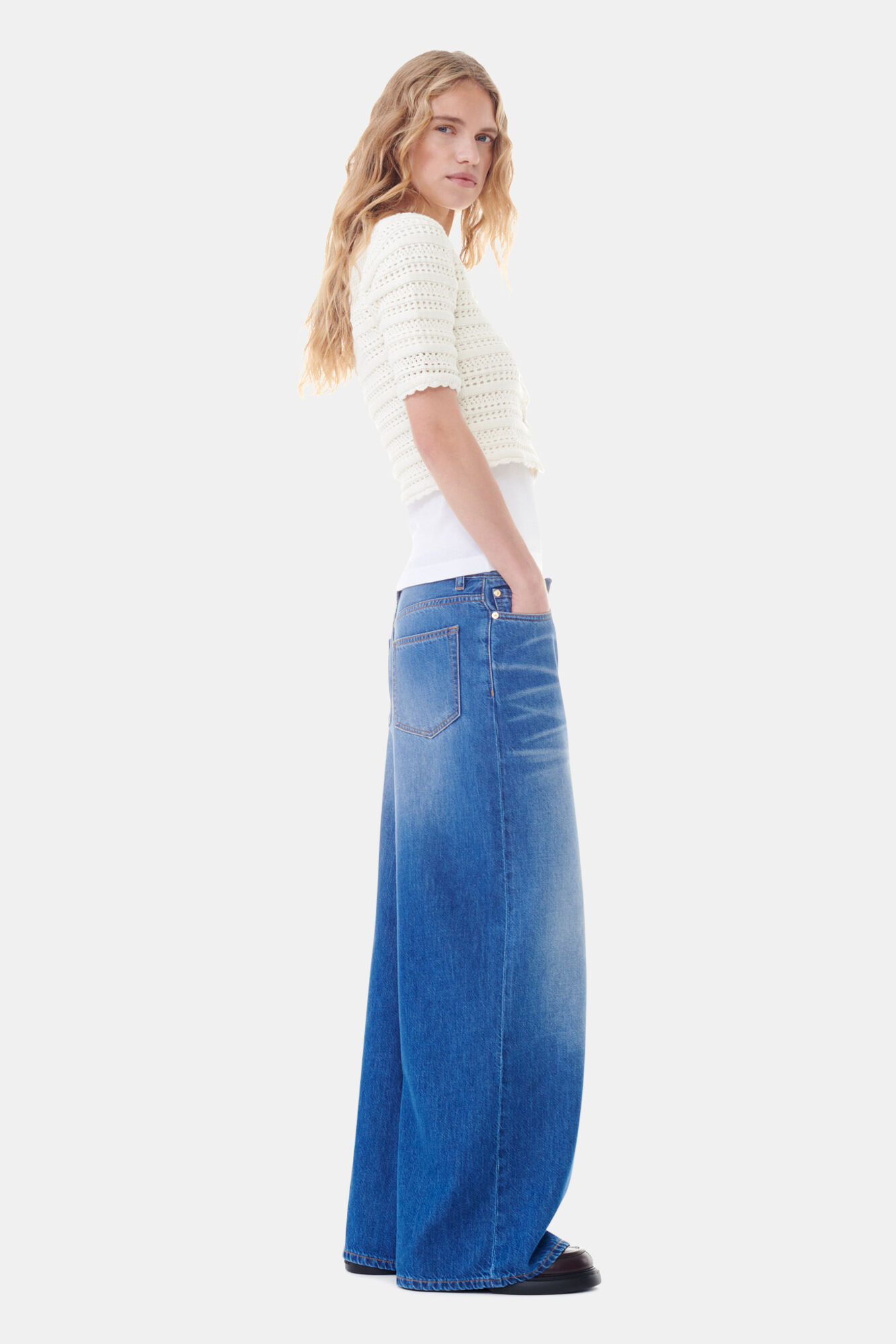 Egret White Pointelle Short Sleeve Cardigan | GANNI UK