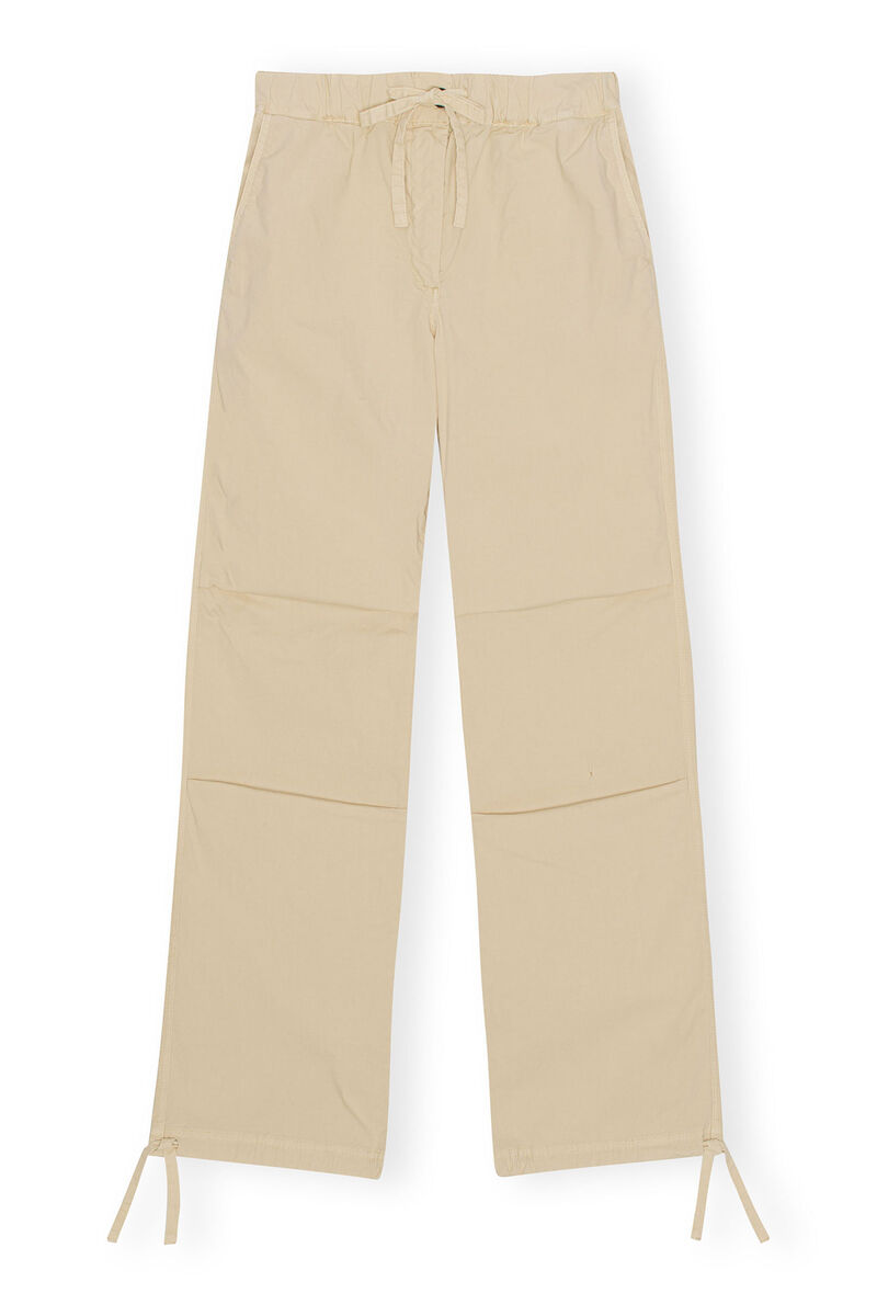 Pale Khaki Washed Cotton Canvas Draw String Pants | GANNI