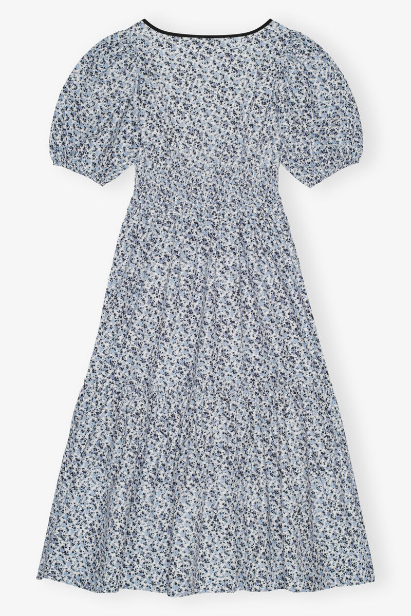 Glacier Lake Blue Floral Printed Cotton Long Smock Dress | GANNI NL