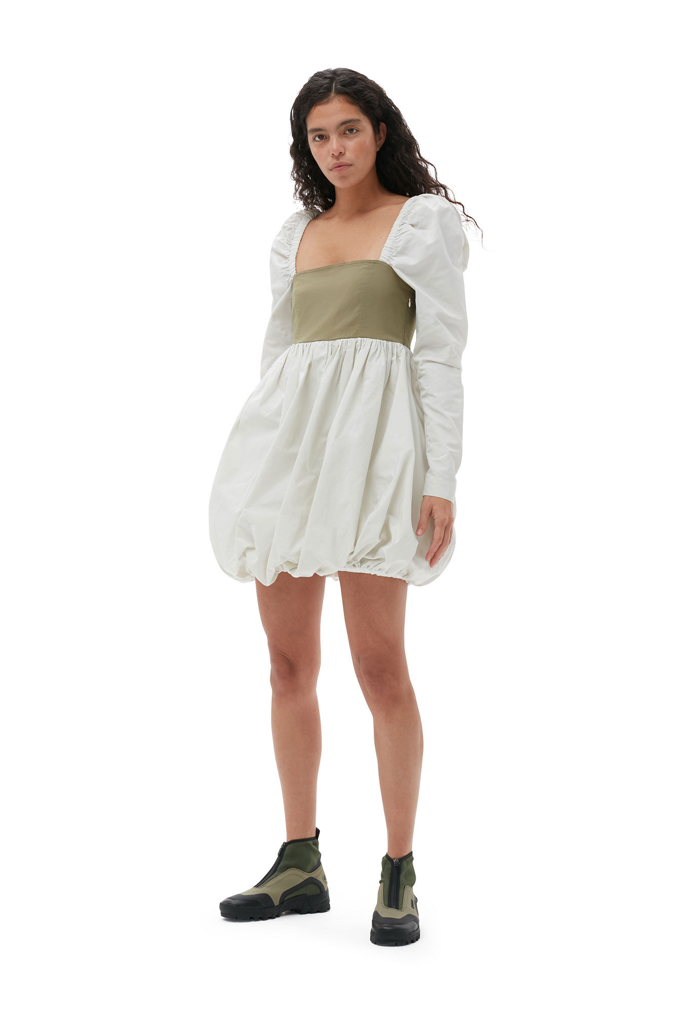 Aloe Taffeta Mix Balloon Mini Dress | GANNI US
