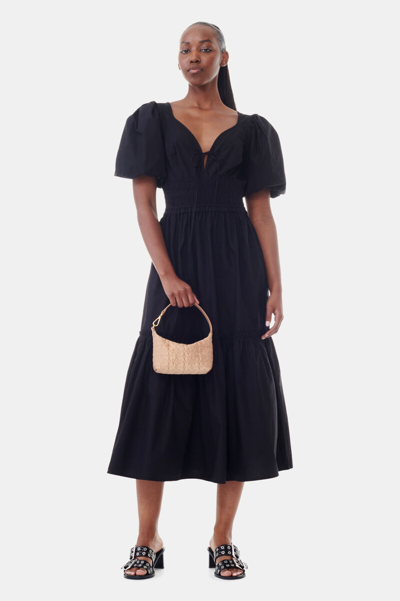 Black Black Cotton Poplin Long Smock Dress | GANNI
