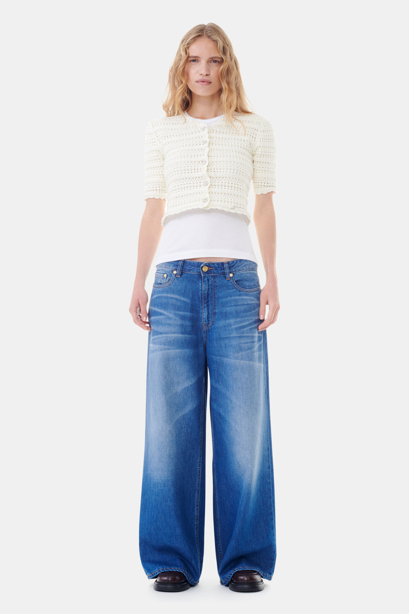 Mid Blue Vintage Blue Denim Wide Jeans | GANNI UK