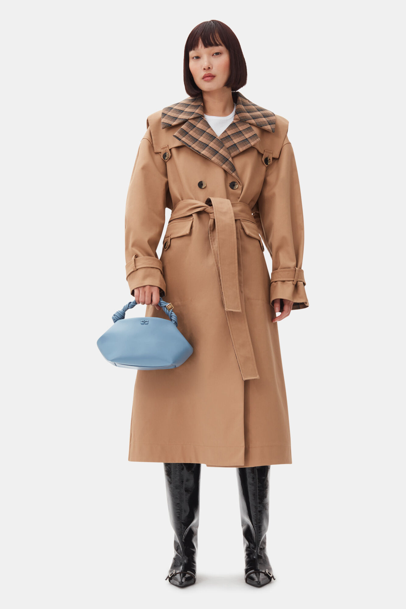 Brown Bonded Cotton Oversized Trench Coat | GANNI
