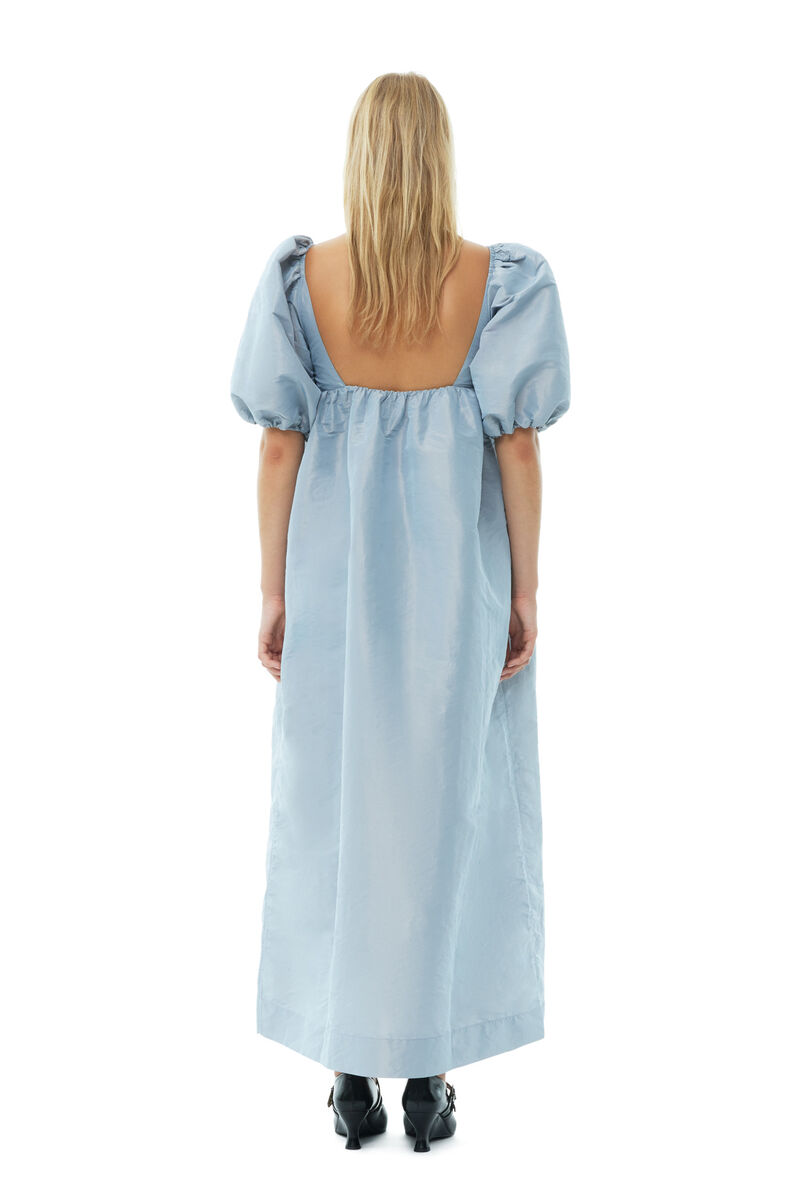 Powder Blue Light Blue Shiny Taffeta Long Dress | GANNI UK