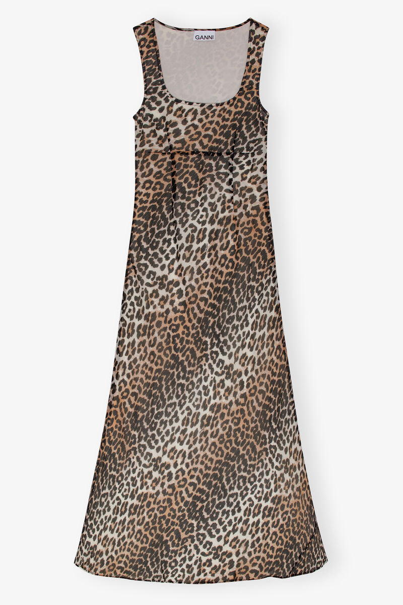 Almond Milk Leopard Printed Chiffon Maxi Dress | GANNI UK