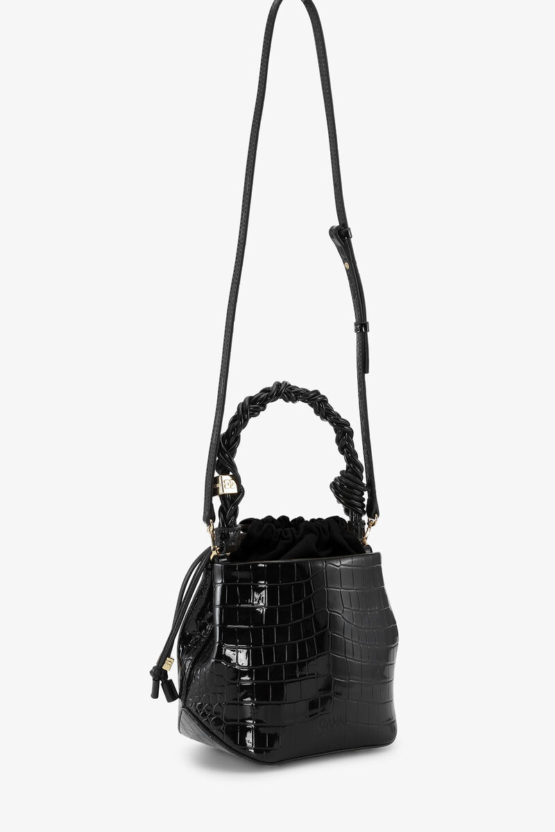 Black Croco GANNI Bou Bucket Bag | GANNI CH
