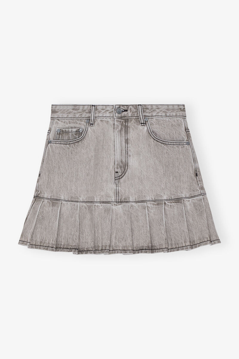 Gray Quill Grey Future Denim Pleated Mini Skirt | GANNI NL