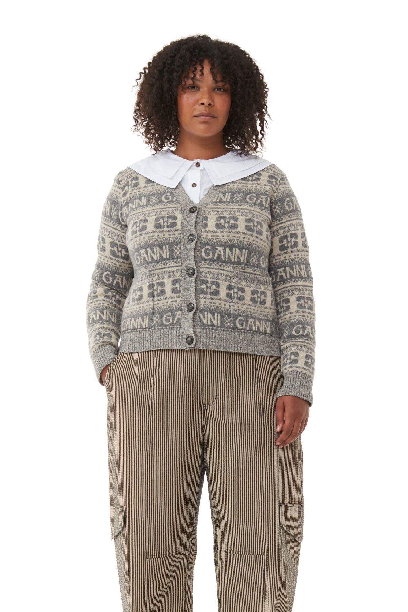 Frost Gray Grey Logo Wool Mix Cardigan | GANNI UK