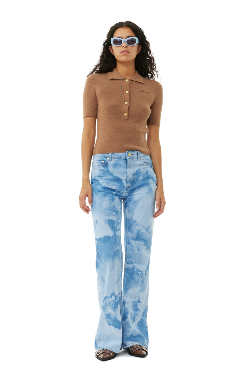 Light Blue Stone Blue Bleach Denim Flared Jeans | GANNI CA