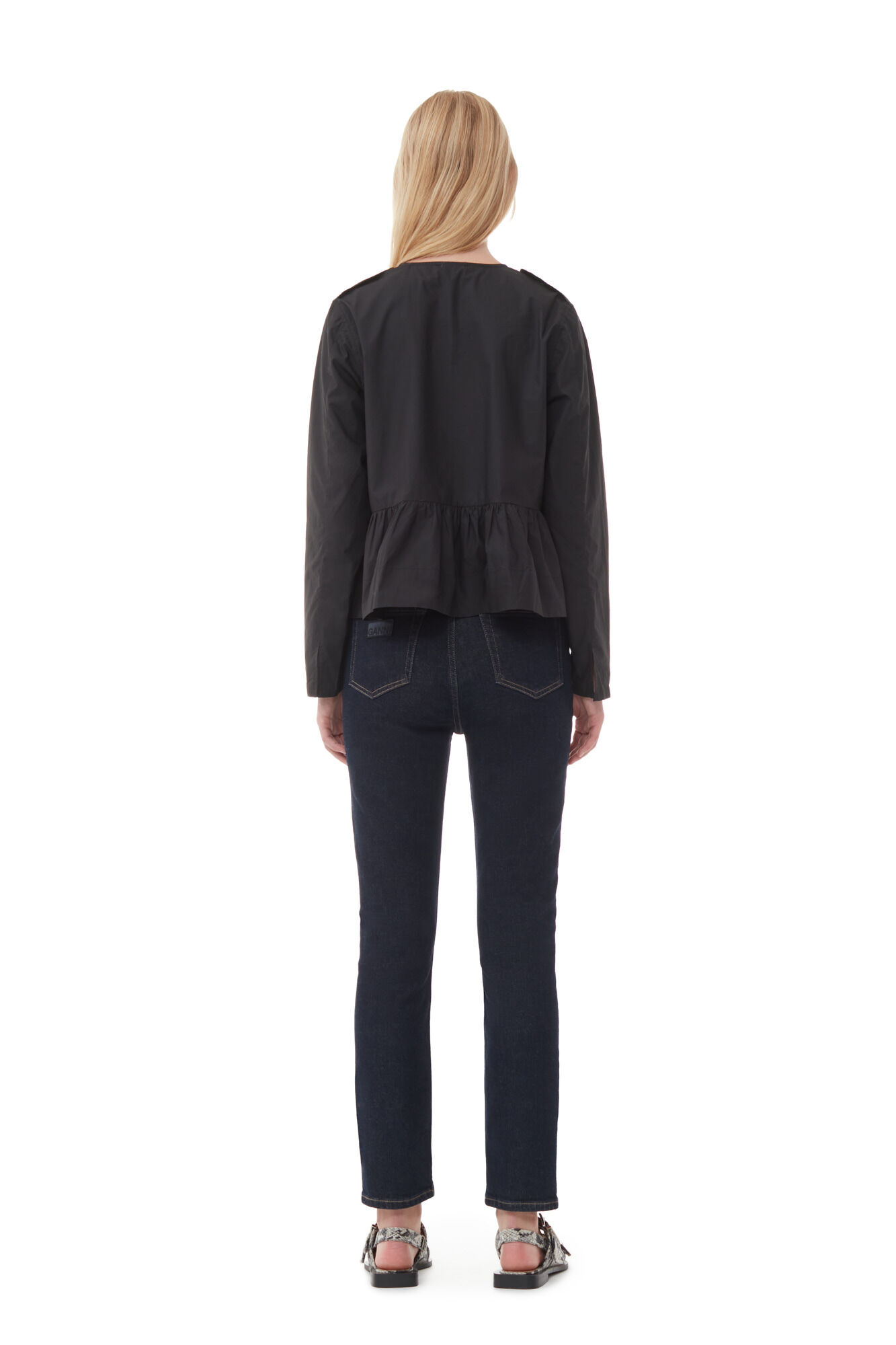 Black Black Cotton Poplin Tie String Peplum Blouse | GANNI UK