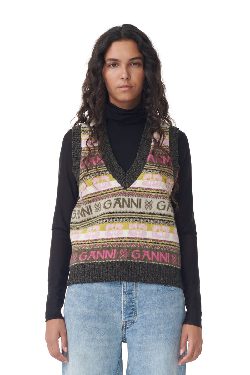 Kalamata Green Logo Wool Mix Vest | GANNI UK