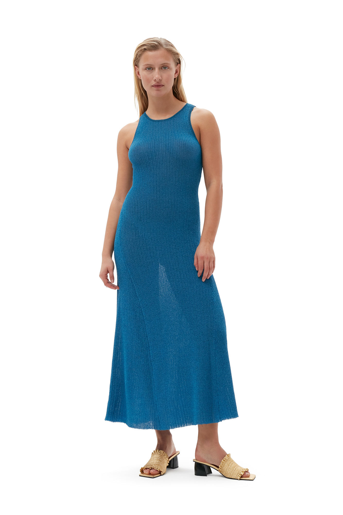 Brilliant Blue Sparkle Rib Open Back Dress | GANNI US