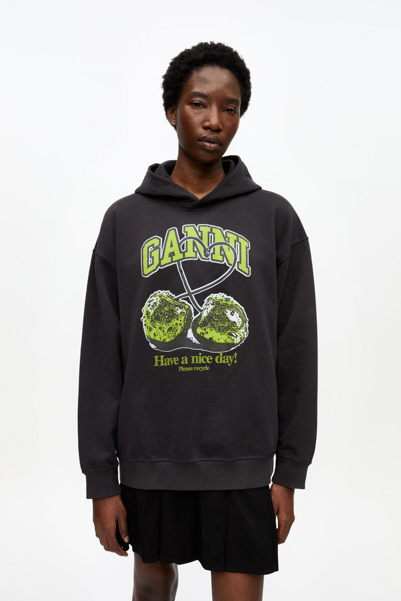 Black Isoli Cherries Oversized Hoodie | GANNI CA