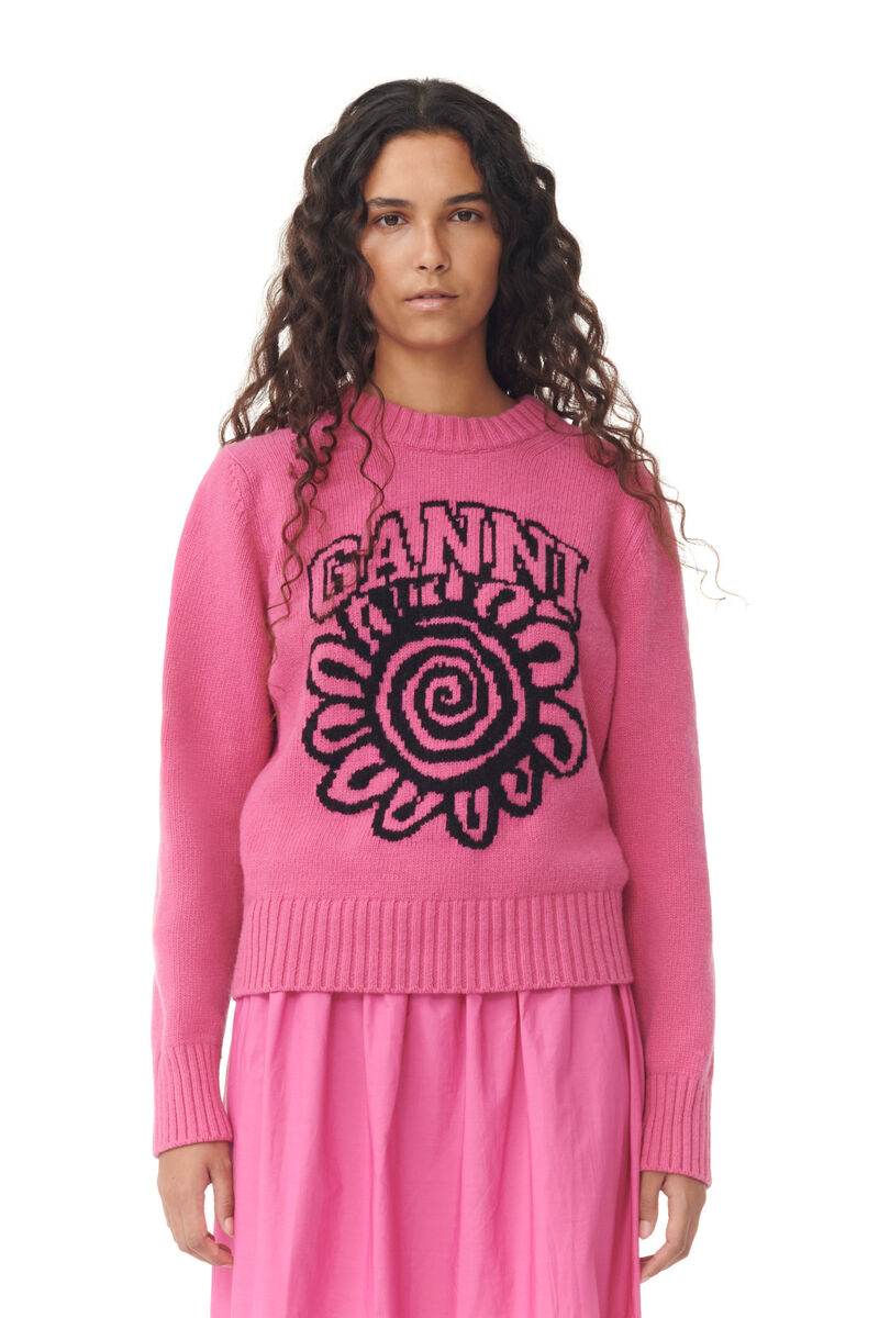 Cone Flower Pink Cotton Poplin Long Flounce Skirt | GANNI CA