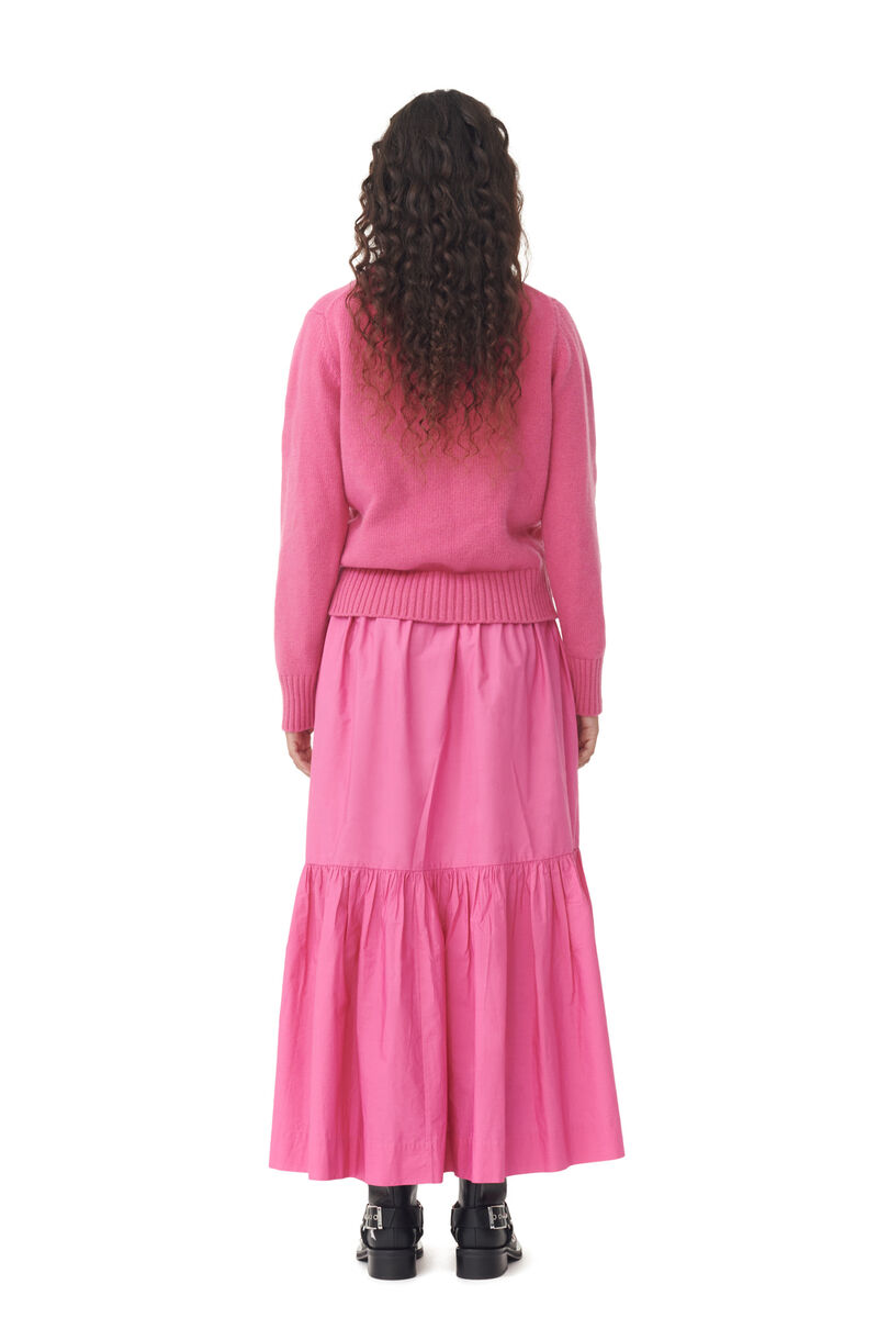 Cone Flower Pink Cotton Poplin Long Flounce Skirt | GANNI CA