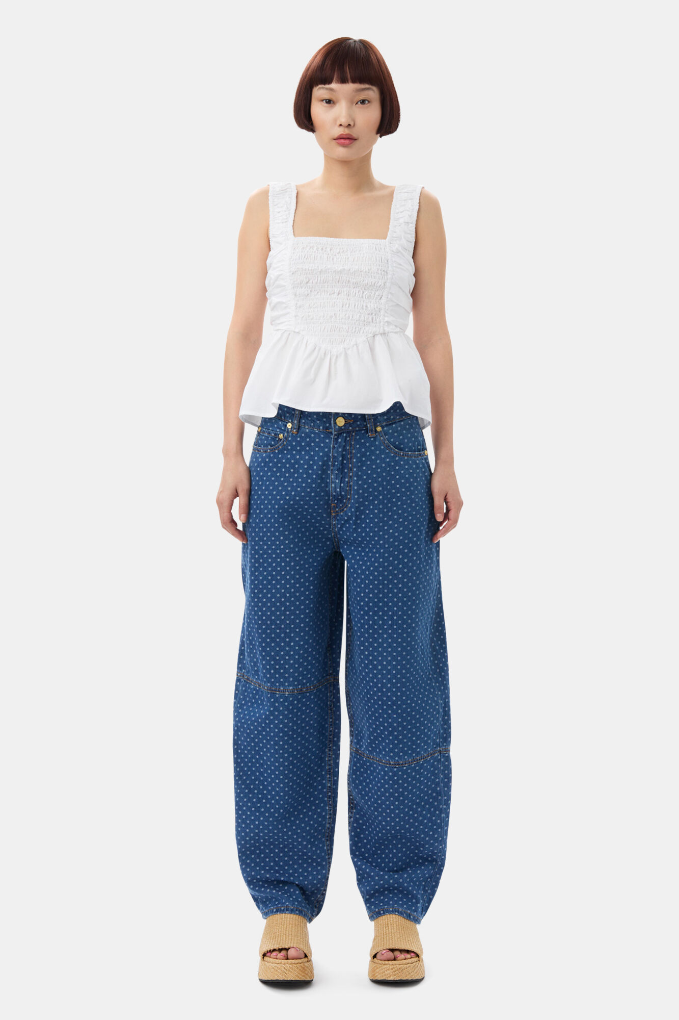Mid Blue Stone Blue Jacquard Denim Stary Jeans | GANNI BE