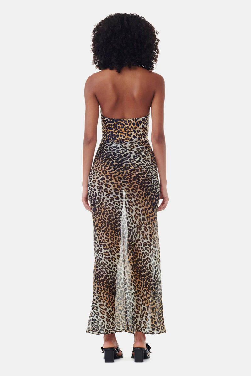 Almond Milk Leopard Printed Chiffon Maxi Skirt | GANNI FI