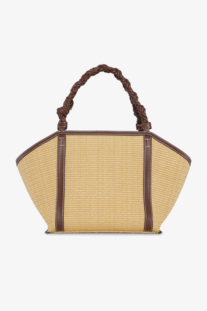 Brown GANNI Bou Medium Tote Raffia Bag | GANNI AE
