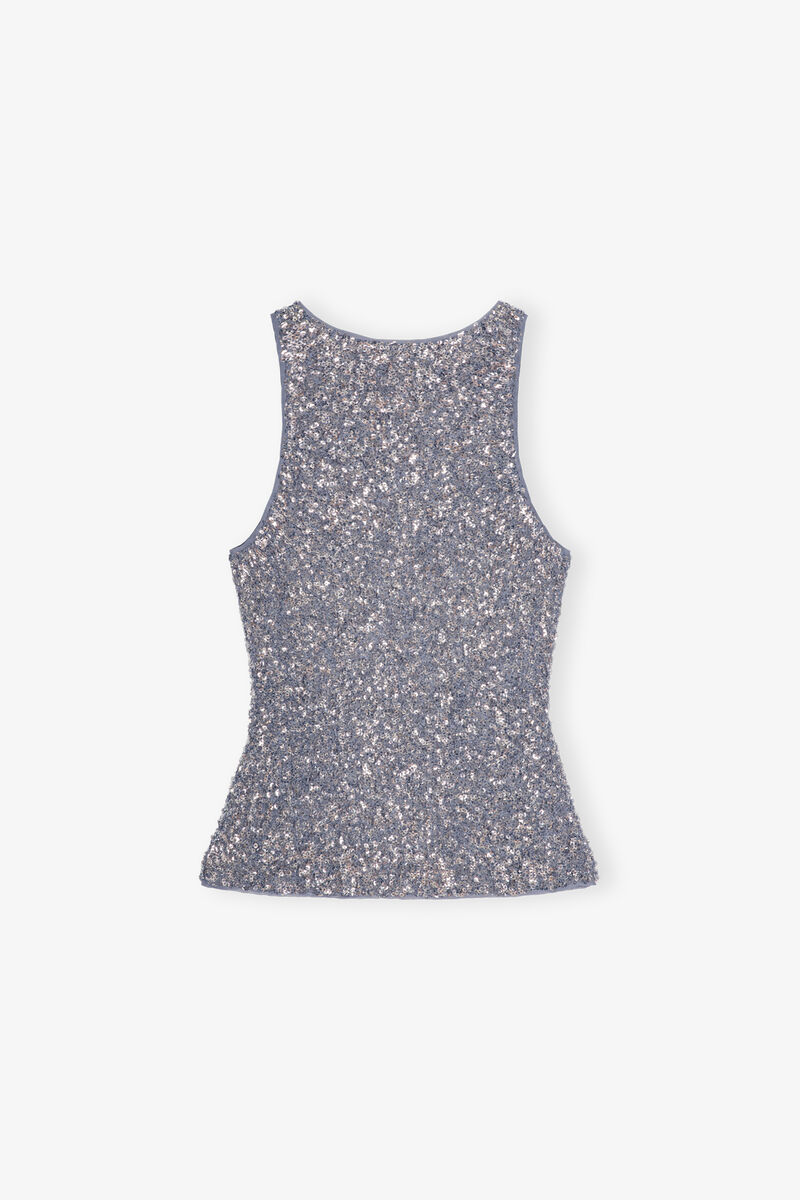 Folkstone Gray Silver 3D Sequins Top | GANNI UK